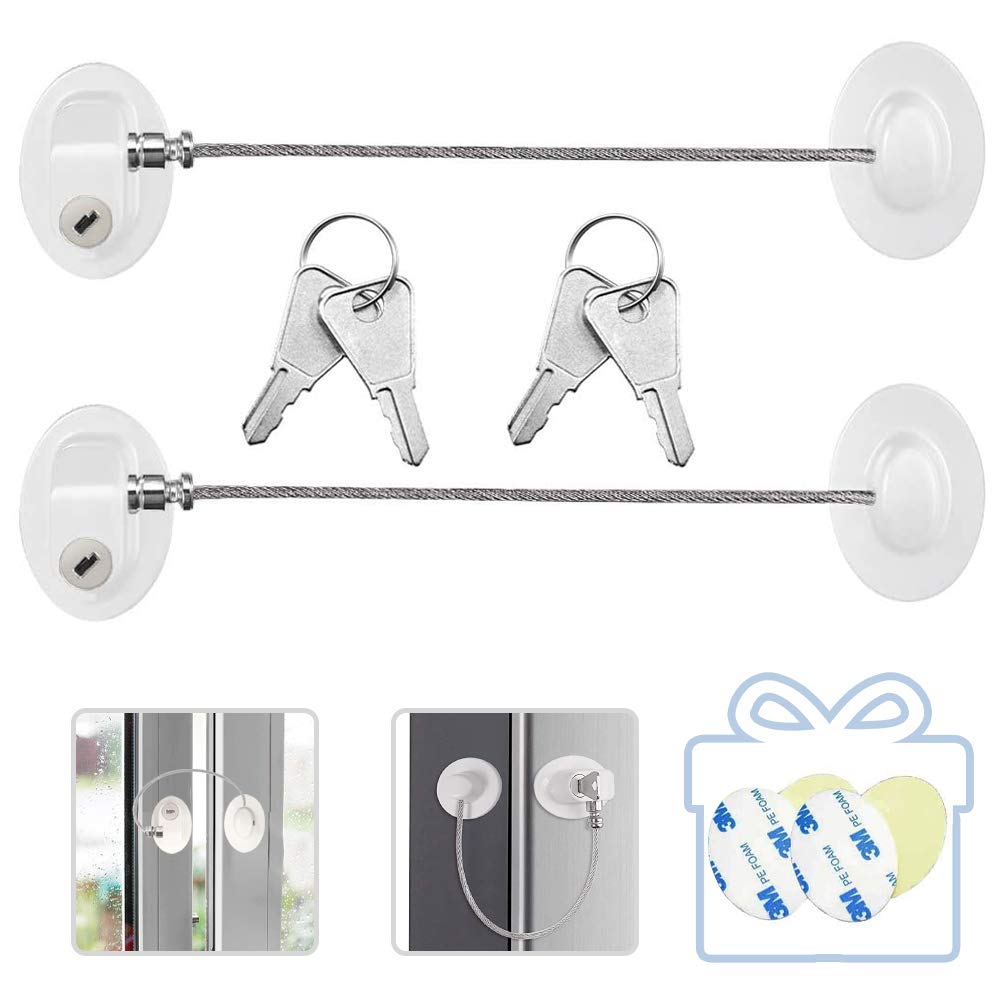 Refrigerator Door Locks 2PCS Fridge Freezer Lock with Keys Child Safety Cabinet File Drawer Lock with Strong 3M Adhesives,White