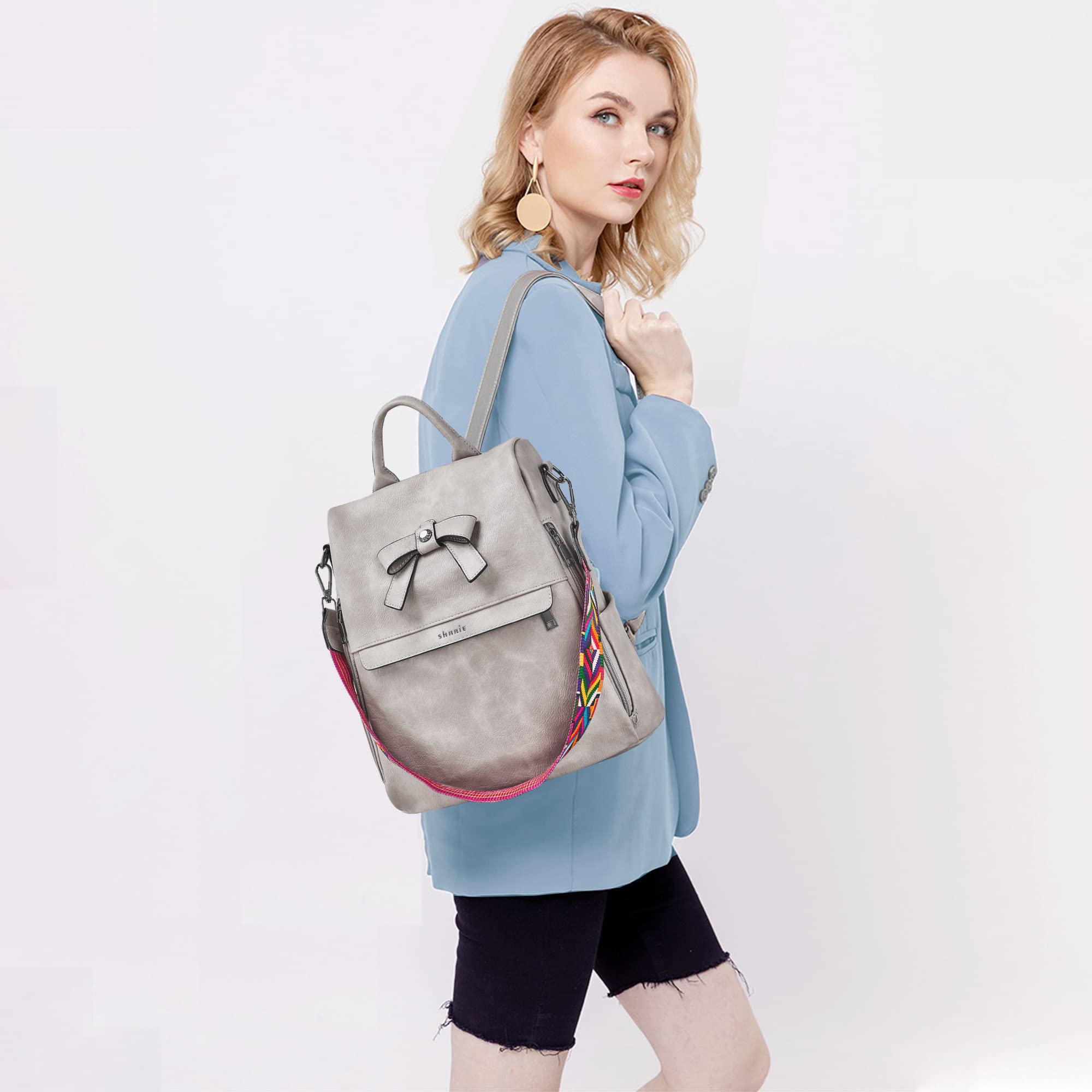 Shrrie Backpack Purse for Women Leather Backpack Anti-Theft Fashion Travel Bag Shoulder Bag