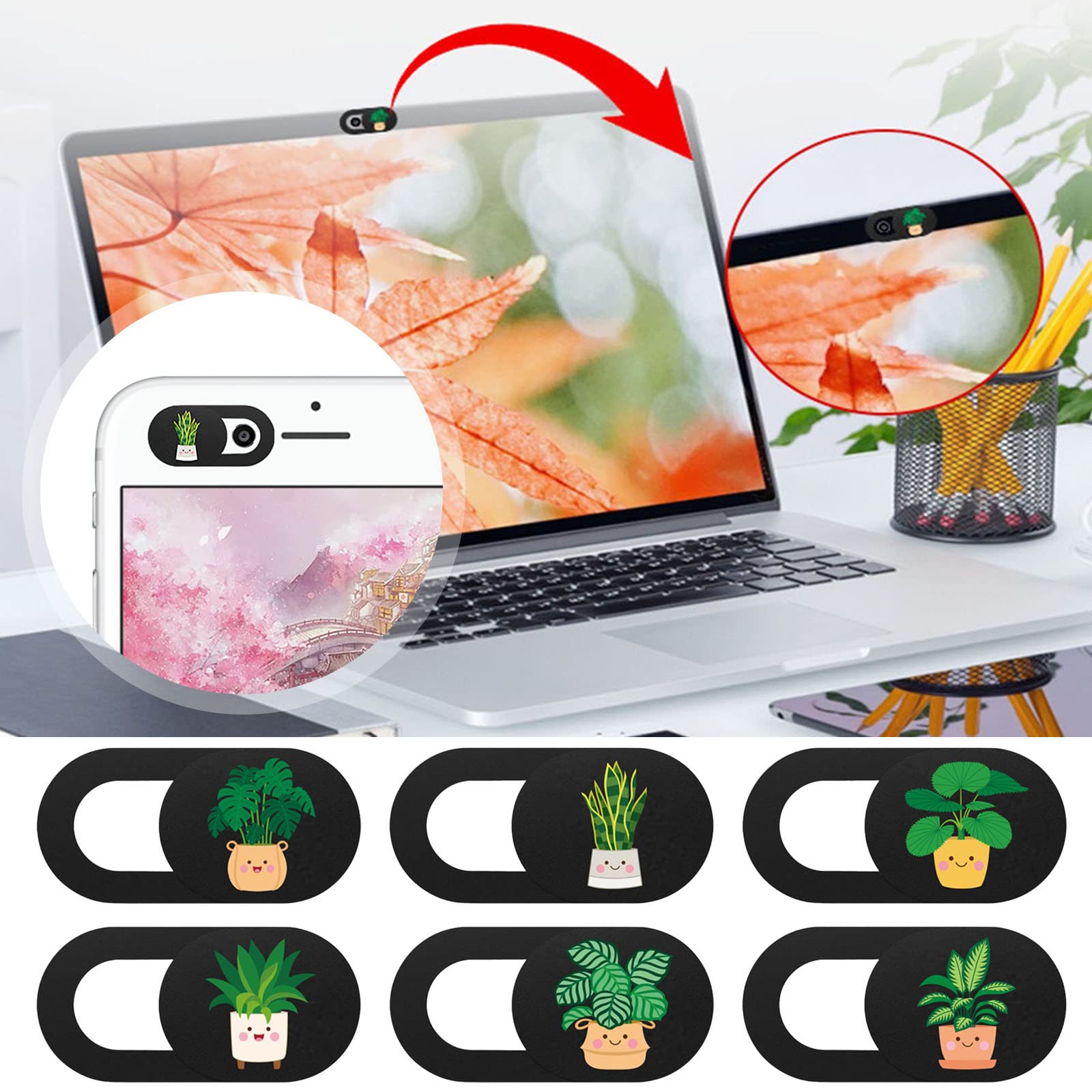 Webcam Covers Laptop Accessories Decoration Potted Plants, Webcam Cover (6 Pack) Ultra-Thin Camera Cover Privacy Protector, Cover Slide for Laptop, Mac, MacBook Air, iPad, PC, Cell Phone