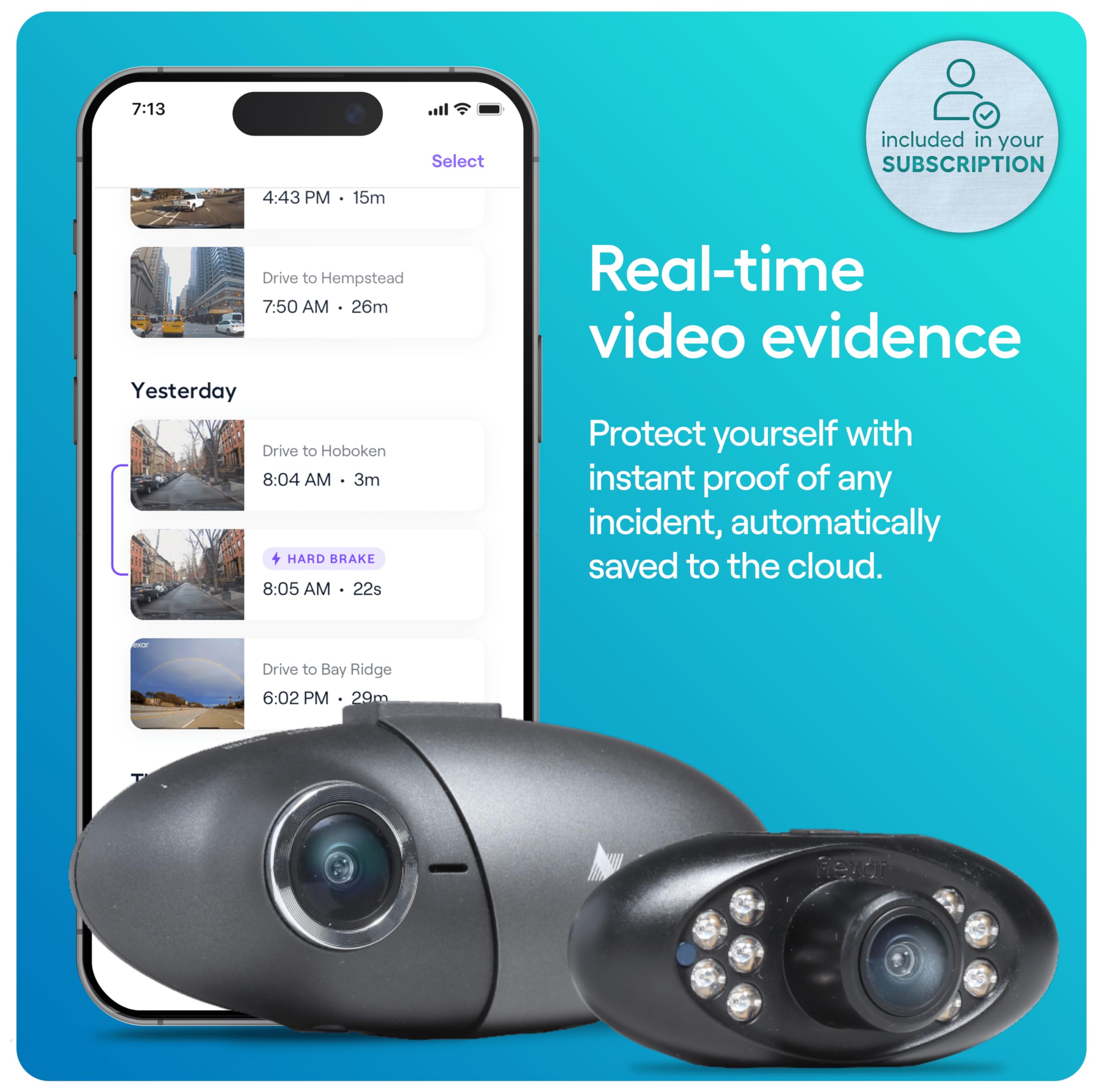 Nexar Pro Dual Dash Cam - 1 Year Nexar App Subscription Included - Unlimited Cloud Storage, Drive Recordings, Parking Mode, Night Vision, All Inside The Nexar App - WiFi HD Front Dash Cam (32 GB SD)