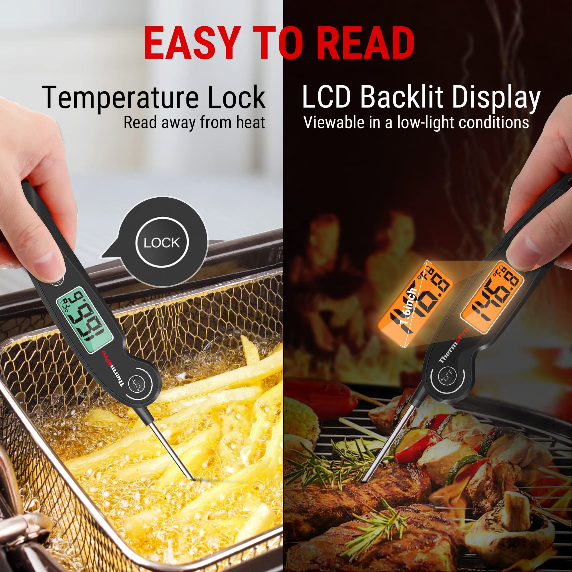 ThermoPro TP605 Instant Read Digital Meat Thermometer for Cooking + ThermoPro TP06B Digital Grill Meat Thermometer with Probe