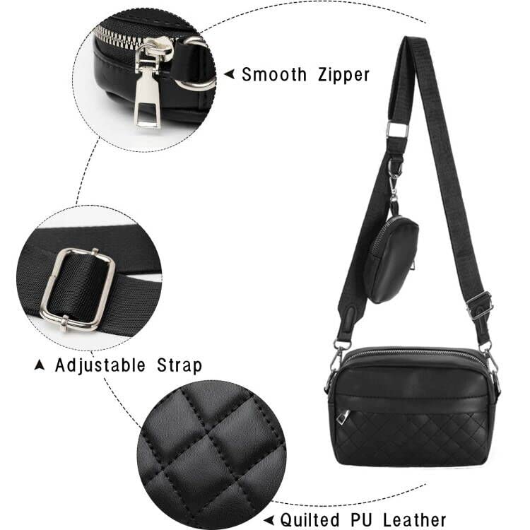 WITATAOGE Women's Small Crossbody Bag with Coin Purse Shoulder Bag with Wide Strap Quilted Purses Cellphone Bags Wallet Bag (Black)