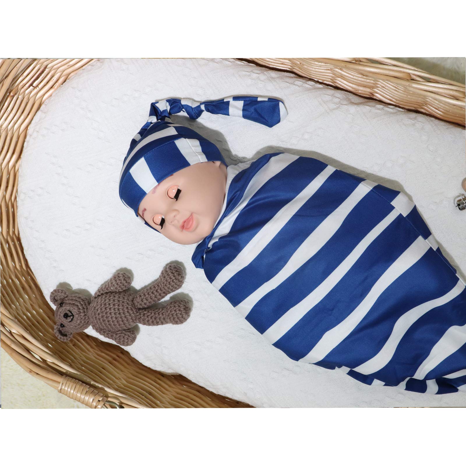 Newborn Swaddle Blanket with Beanie Set,Soft Stretchy Cocoon Sack for 0-3 Months Baby Boys and Girls