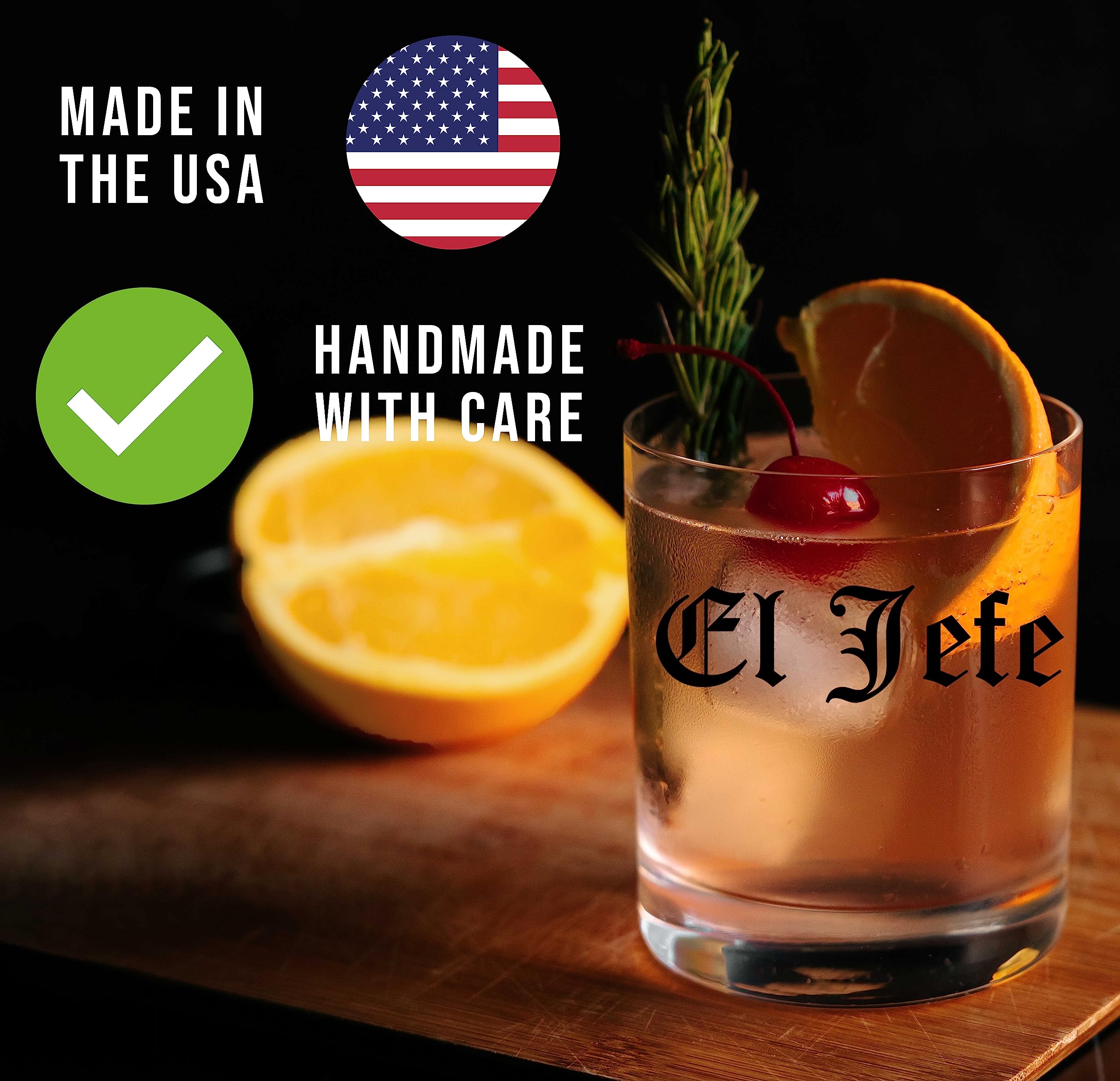 Spotted Dog Company Printed 11oz Whiskey Glass - El Jefe - The Boss - Old Tyme, National Boss Day Gifts Best Boss Ever Funny