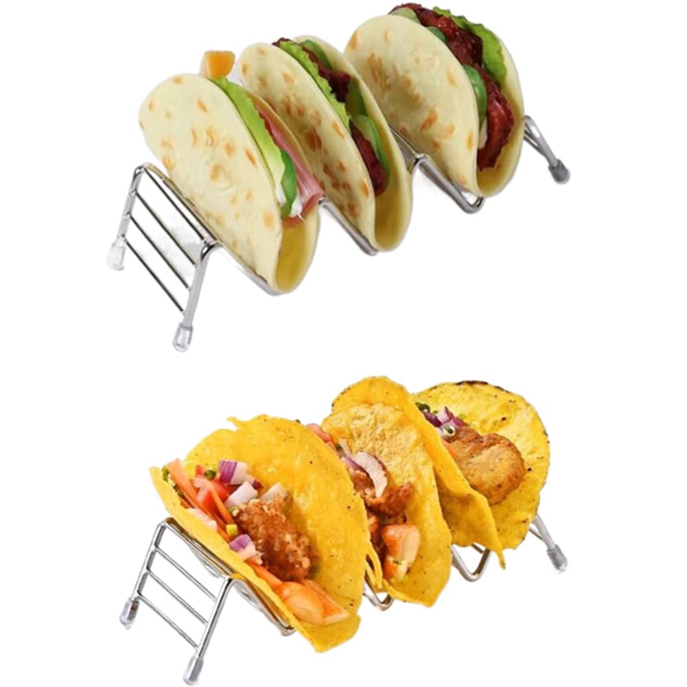 Stainless Steel Taco Holder Stand for 3-4 Tacos Each, Wider Metal Tortilla Tray Holder Rack for Serving Tacos Plates, Taco Shell Mold