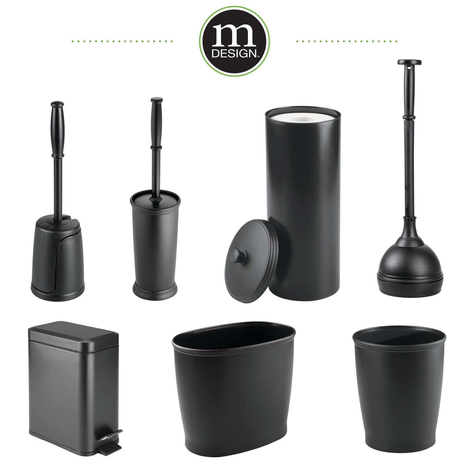 mDesign Slim Metal Rectangle 2.6 Gallon Trash Can with Step Pedal, Easy-Close Lid, Removable Liner - Narrow Wastebasket Garbage Container Bin for Bathroom, Bedroom, Kitchen, Office - Black
