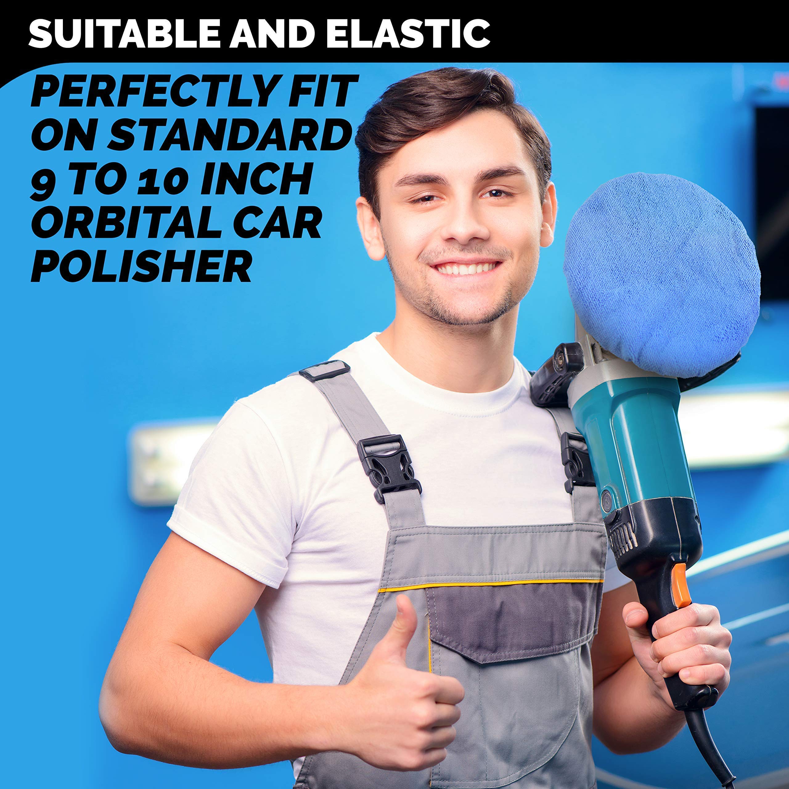NextClimb Polishing Bonnet Applicator Pads - Double Thick Microfiber Bonnets - Reversible Soft Auto Buffing Wax Applicator Covers for Car Orbital Buffer Polisher (Large 9-10 Inches, 3-Pack)