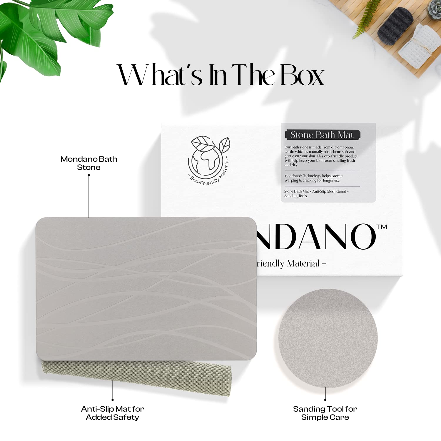 Mondano Stone Bath Mat, Diatomaceous Earth Shower Mat Non Slip Bathroom Mat Quick Dry Stone Mat, Stone Dish Drying Mat, Stone Bath Mats for Bathroom, Diatomaceous Earth Bath Mat (Carbon Grey)