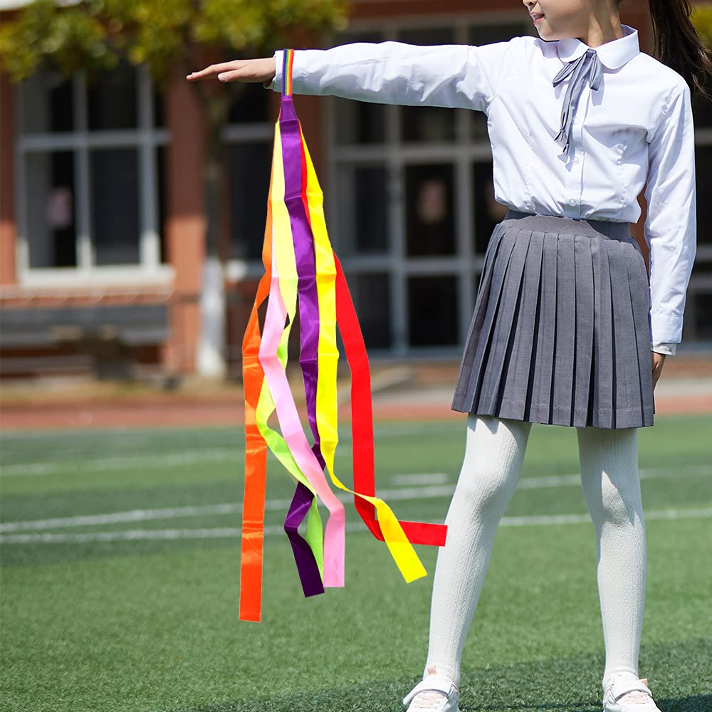 SHX 12 Pcs Rainbow Dance Ribbon Rhythmic Gymnastics Ribbon Dance Streamers for Kids Artistic Dancing