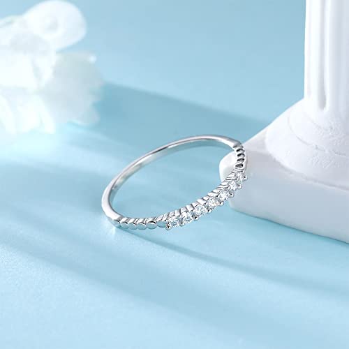 SILBERTALE 925 Sterling Silver 2MM Thin CZ Round Diamond Cubic Zirconia Ring Midi Knuckle Finger Engagement Wedding Band Stackable Rings For Her Size 2