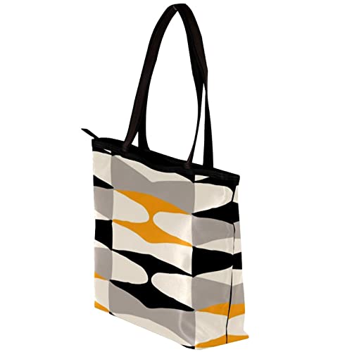 Women's Large Size Canvas Shoulder Bag Hobo Crossbody Handbag Casual Tote, Modern Abstract Art Gray Geometric