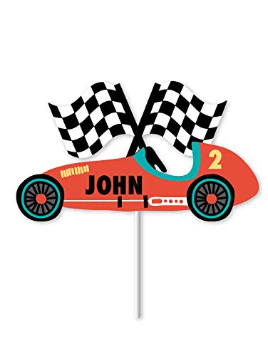 Vintage Race Car - Custom Name Cake Topper | Race Car Birthday Party Decorations | Race Car Cupcake Topper | Personalized Name Cake Topper | Race Car Themed Party