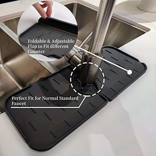 Silicone Kitchen Faucet Mat, Behind Sink Splash Guard, Self Draining Sink Pad Behind Faucet, Faucet Splash Guard, Faucet Drying Mat for Kitchen, Bathroom, Rv Sink(Darkgray)
