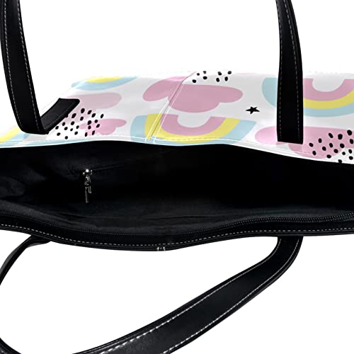 Women's Large Size Canvas Shoulder Bag Hobo Crossbody Handbag Casual Tote, Cartoon Rainbow Cloud