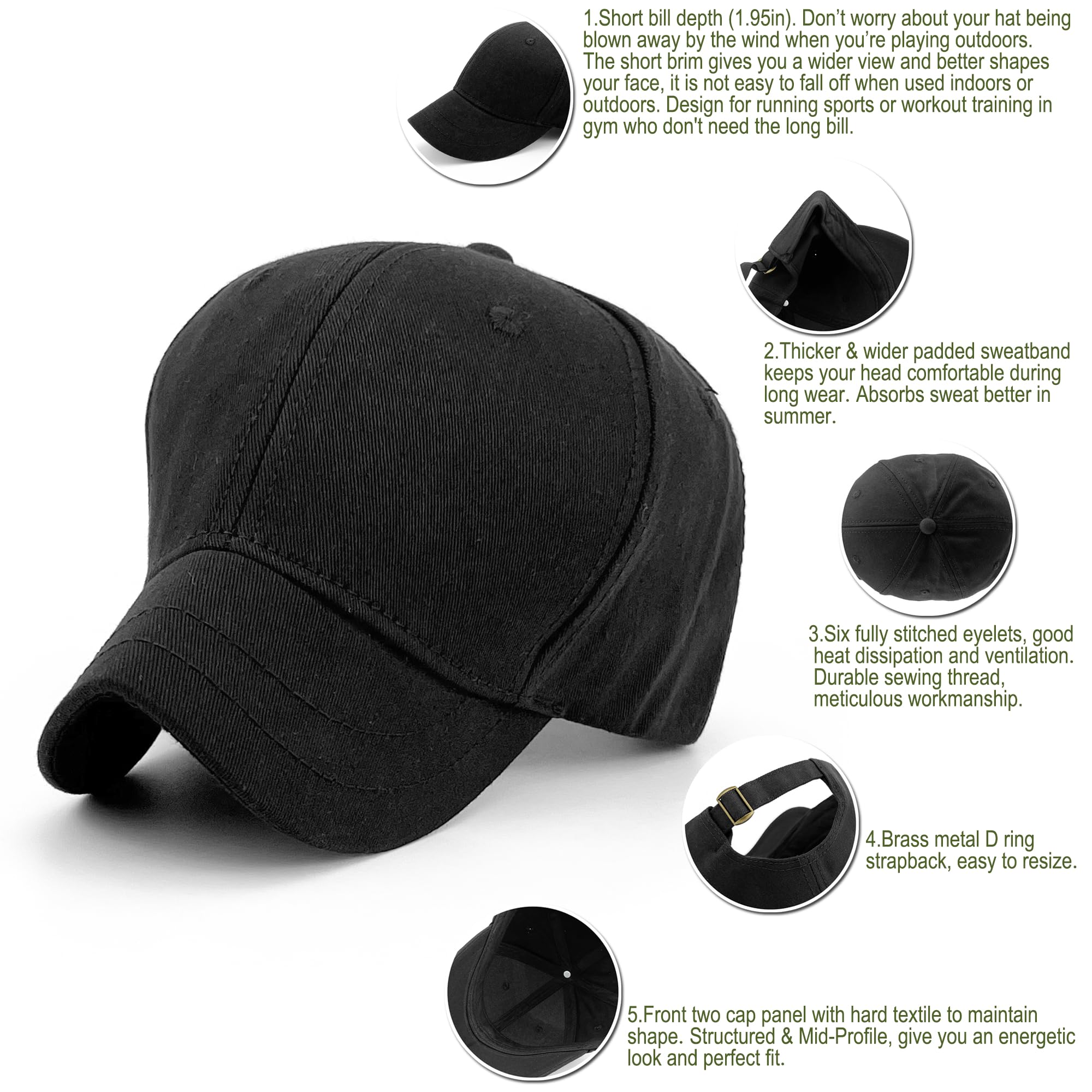 Rayna Fashion mens Structured Short Bill Plain Brim Trucker Baseball Dad Cap, Black, X-Large