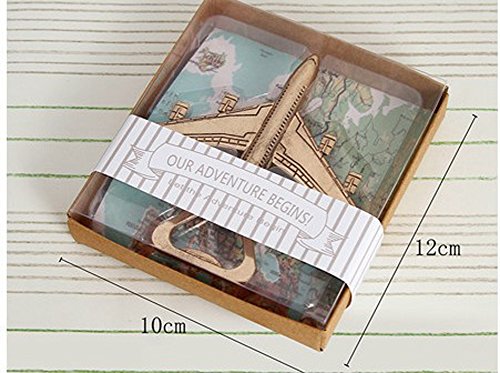 Youkwer 20 PCS Skeleton Airplane Bottle Opener with “OUR ADVENTURE BEGINS”Exquisite Packaging for Wedding Party Favors & Decorations (Dark Gold)