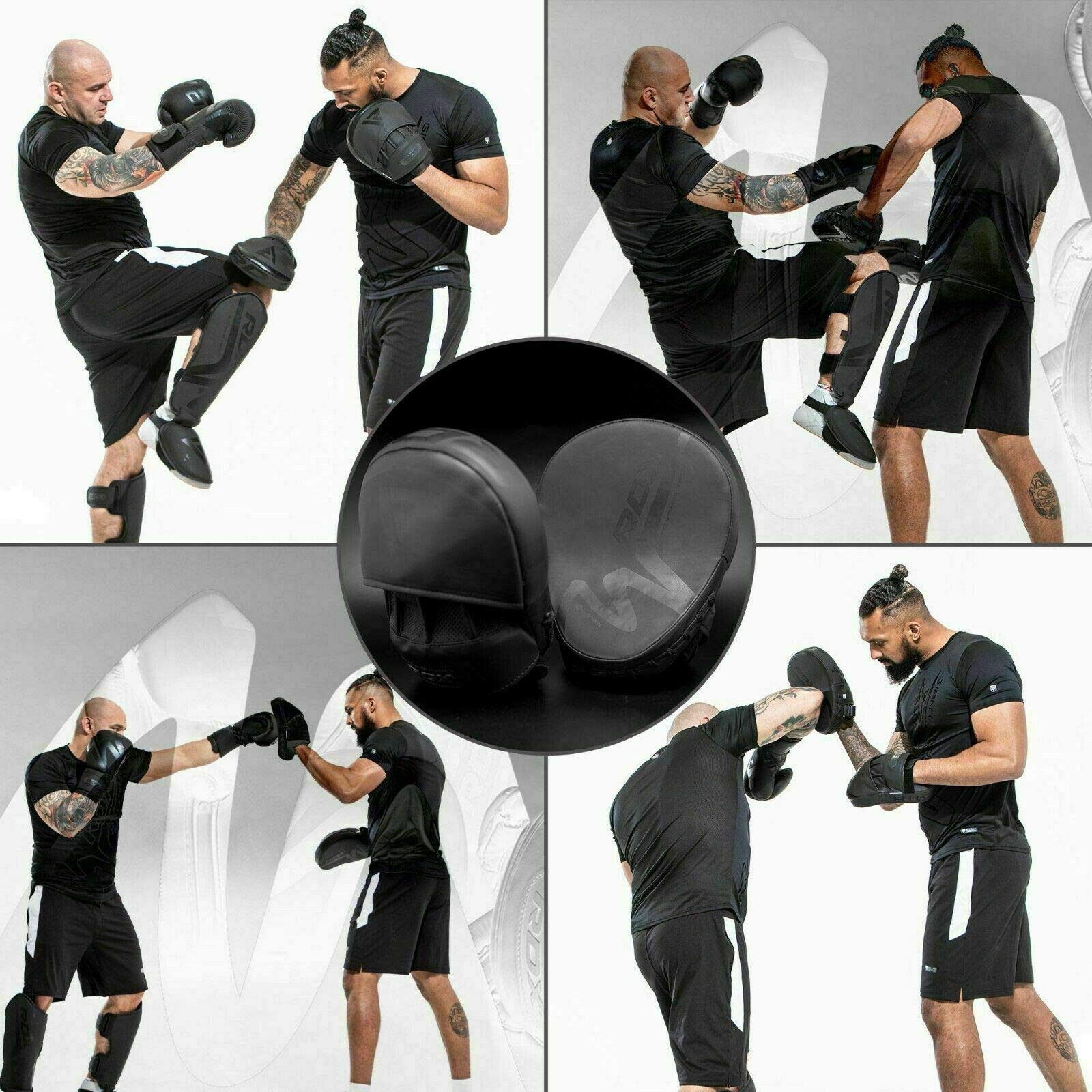 RDX Boxing Pads and Bag Gloves Set, Convex Skin Leather Hook and Jab Target Focus with Punch Mitts, Hand Strike Shield for Muay Thai, Boxercise, Kickboxing, Martial Arts, Karate, MMA Training