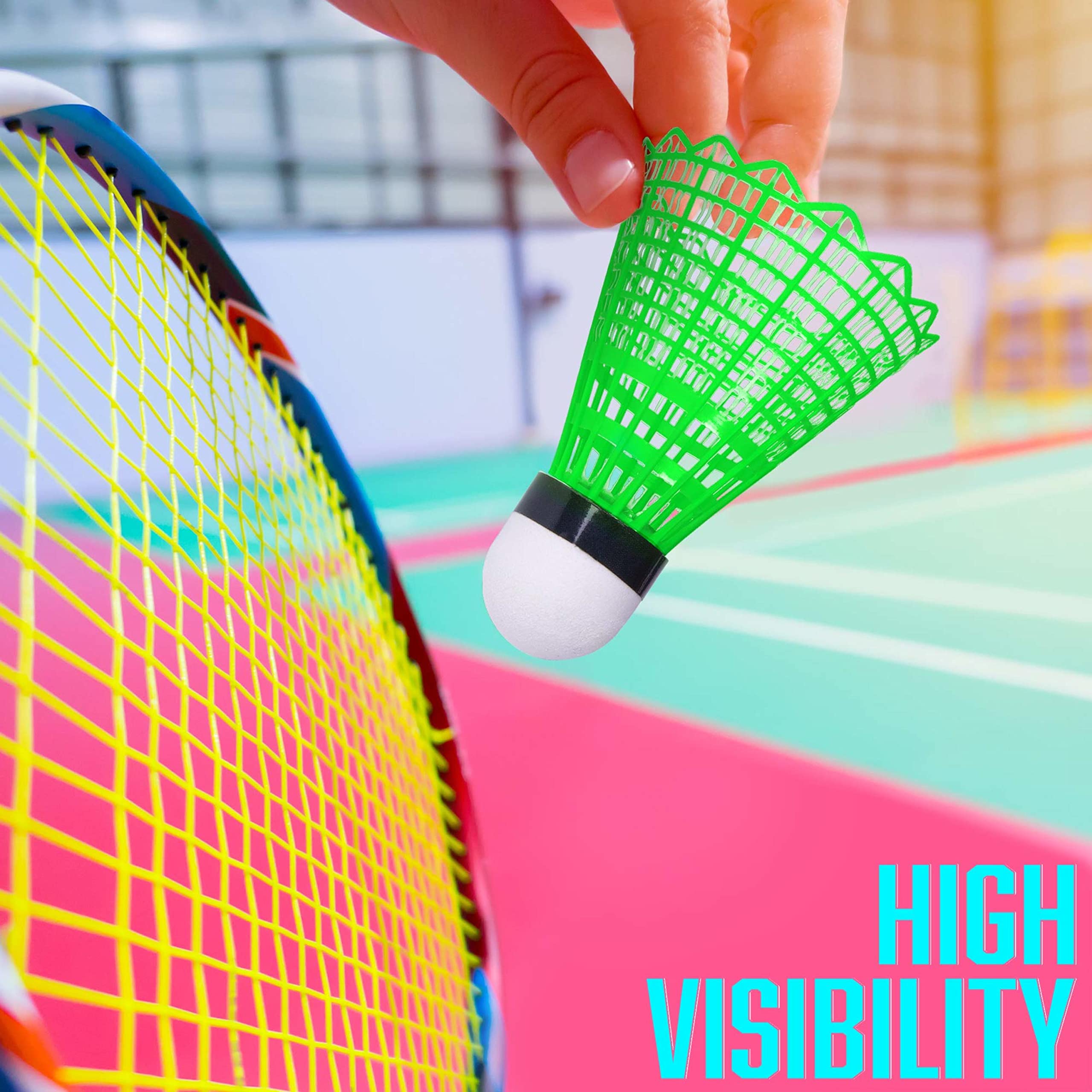 Neon Plastic Shuttlecocks | 10-Count of Highly-visible, Brightly-colored Badminton Birdies in Ultra-neon Pink, Green, Orange, Yellow, and White | Durable Nylon and Plastic Materials