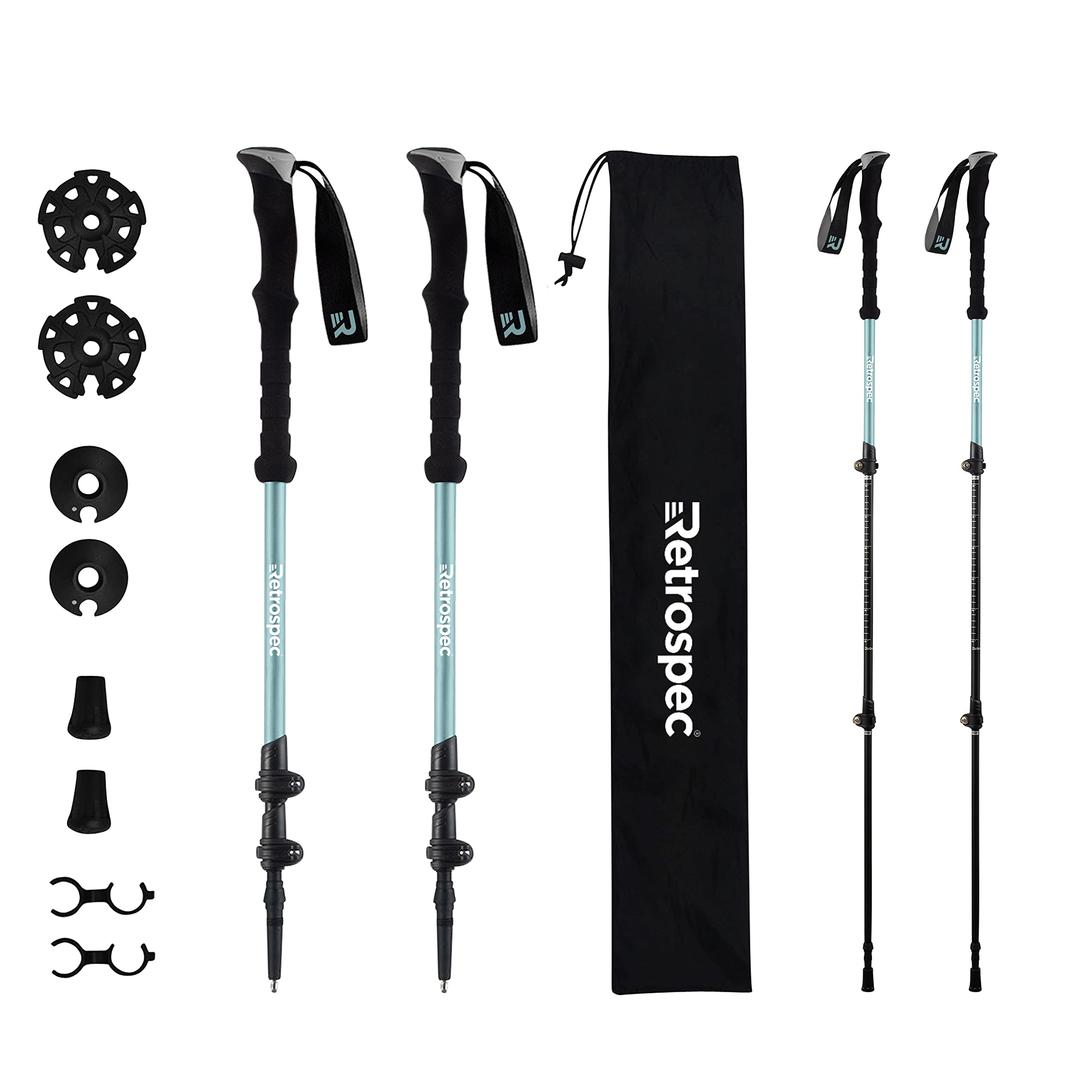 Retrospec Solstice Trekking & Ski Poles for Men & Women - Aluminum w/Foam Grip - Adjustable & Collapsible Lightweight Hiking, Walking & Skiing Sticks - Winter Mint 2020