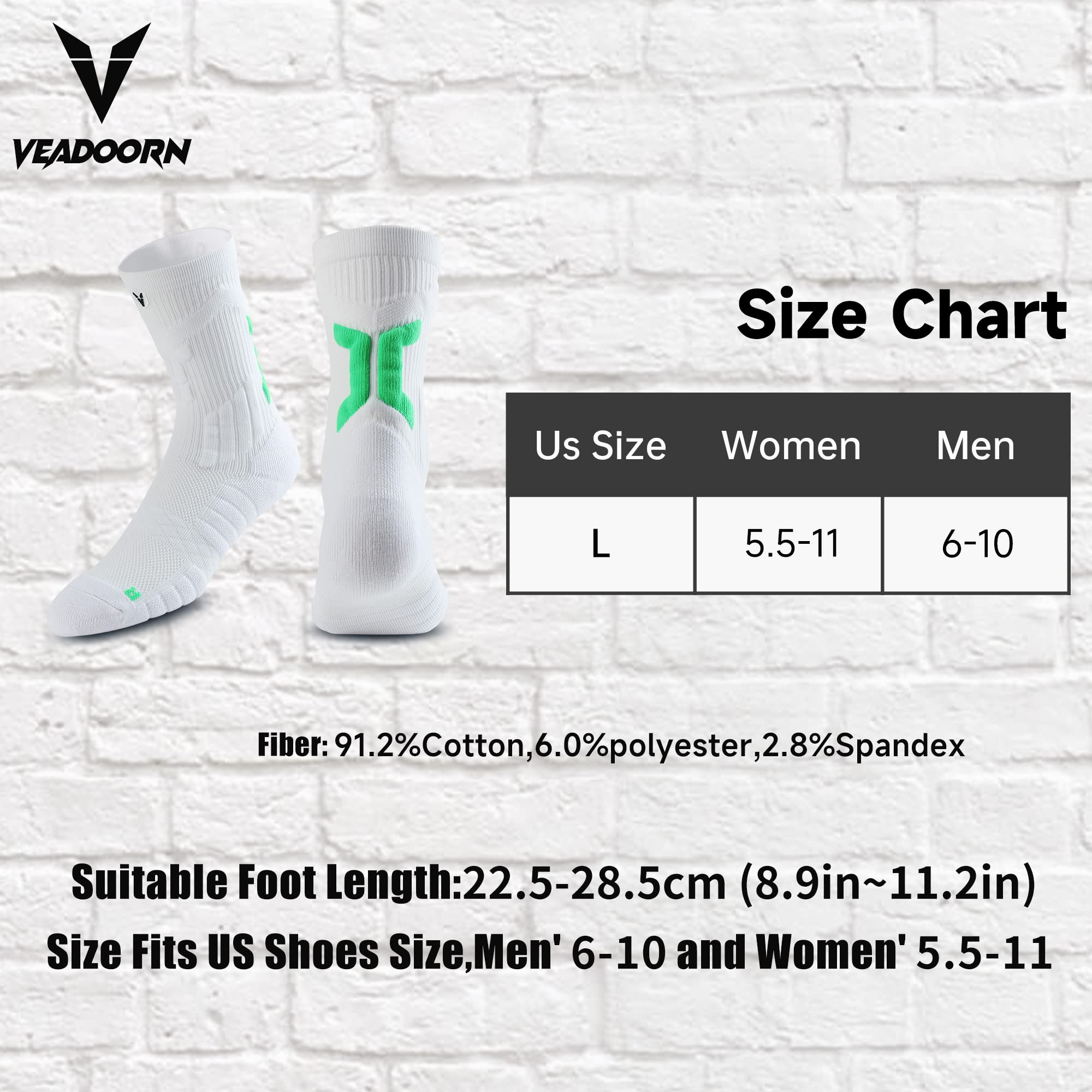 Veadoorn 3pairs Basketball Socks Cushioned Athletic Sports Crew Socks Thick Compression Performance Training Socks for Men & Women