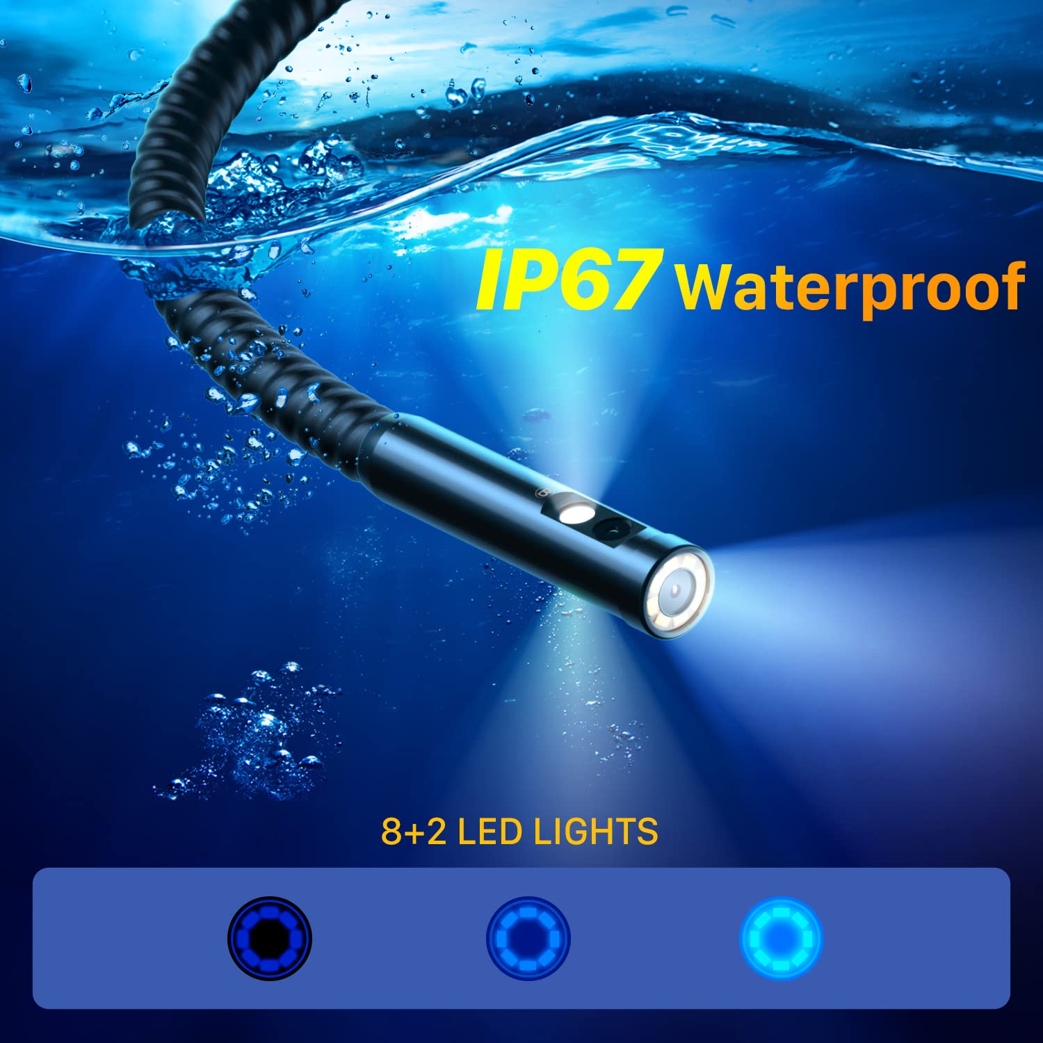 Triple Lens Borescope, FOXOLA Endoscope Camera with Light, 5" Digital Video Industrial Inspection Camera,16.4FT Waterproof Semi-Rigid Snake Camera,Tool for Home/Pipe/Automotive,With 32GB Card and Case