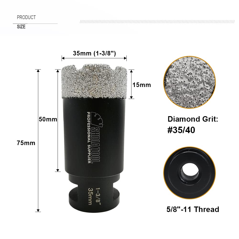 SHDIATOOL 1-3/8“ Diamond Drill Bits 2” Beveling Chamfer Bits Set for Porcelain Ceramic Tile Marble for Angle Grinder