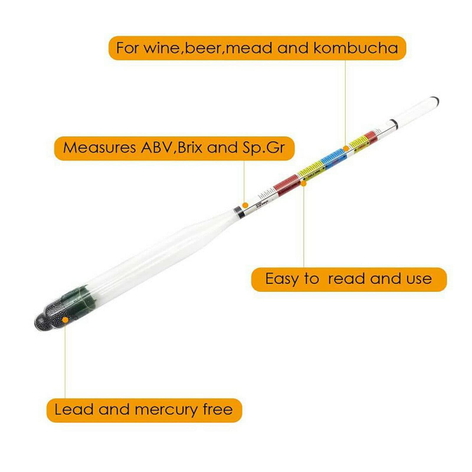 Triple Scale Beer and Wine Precision Hydrometer, Specific Gravity, Brix, Balling for Home Brewing
