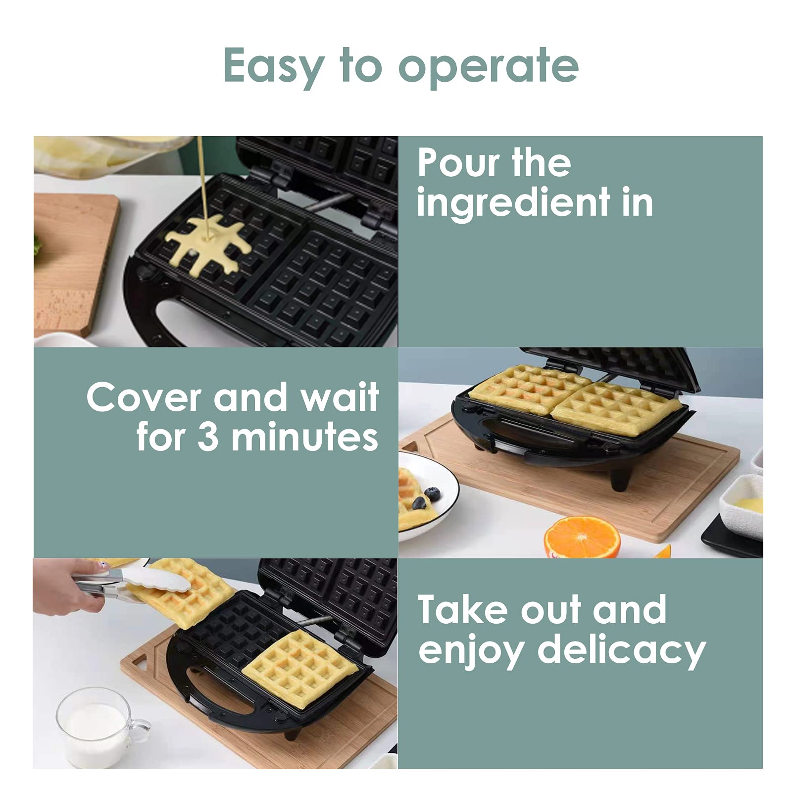VCJ Sandwich Maker Waffle Maker 3-in-1 800W Panini Press with Detachable Non-stick Plates, LED Indicator Light, Cool Touch Handle, Compact and Portable