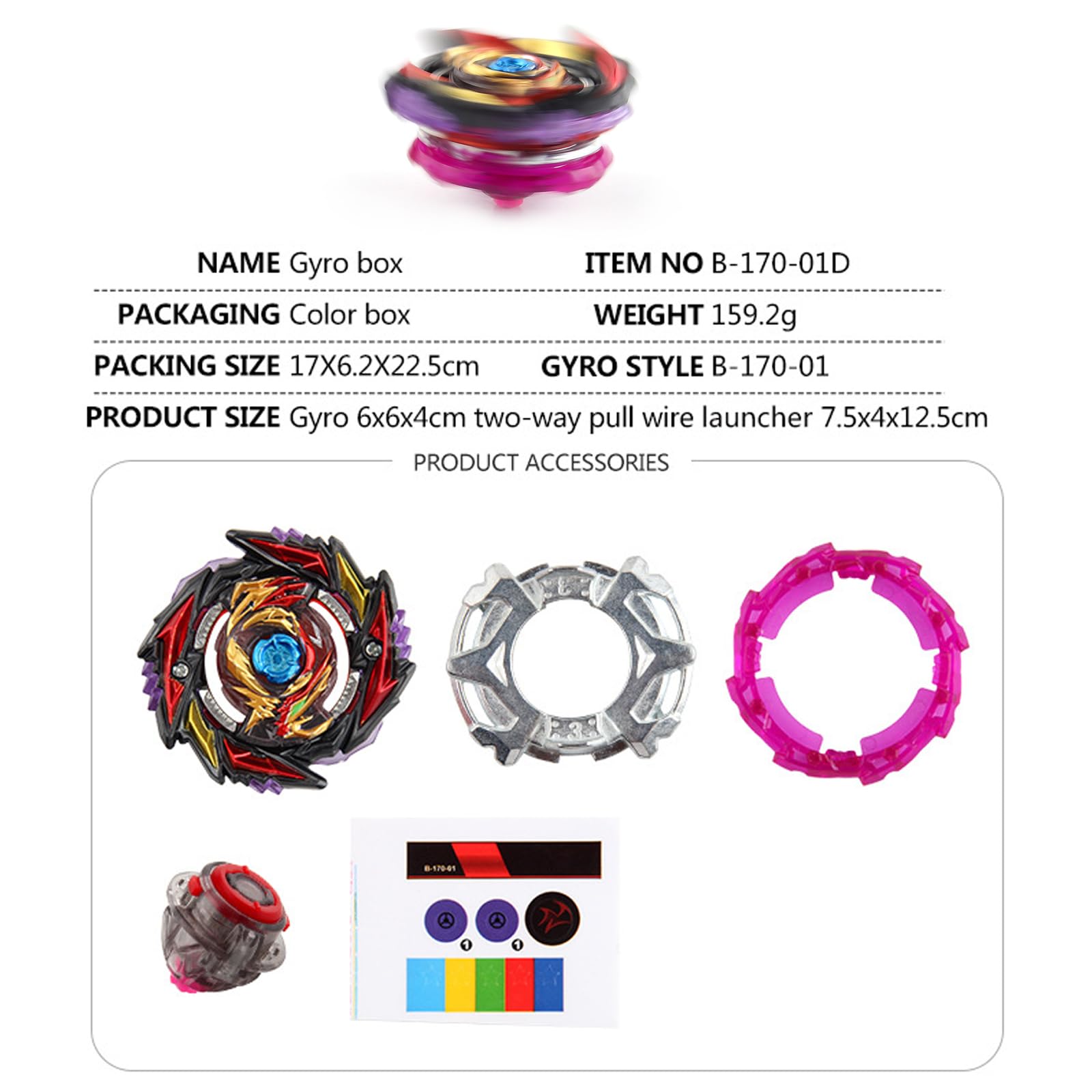 mlywd Bey Battling Tops Burst SuperKing, Bey Blade Launcher and Grip Battle Game Set Right Spin DB Layer System Gyro Toys Set Gifts for Kids Children Boys, B-170-01