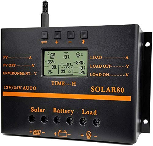 ZHCSolar Solar Charge Controller 80A 12V 24V PWM Solar Panel Charger Regulator for Renewable Energy 1920W Max with USB Multi Circuit Protection Anti-Fall Durable ABS Housing Enhanced Heat Sink