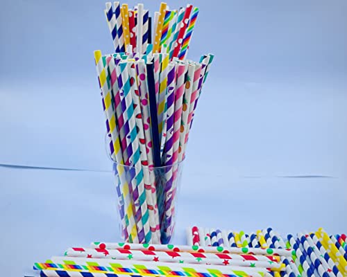 Recyclable paper straws, 100 Pcs, Birthday Parties, Art and craft projects, beautiful colors, durable, 6mm x 195 mm