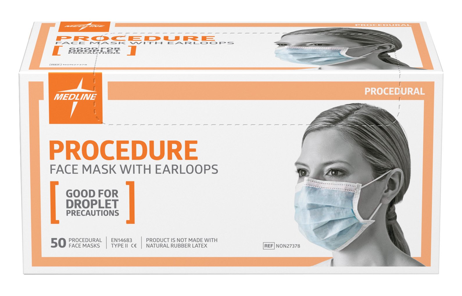 Medline NON27378 Basic Procedure Face Masks with Earloops, Polypropylene, Latex Free, Blue (Pack of 300)