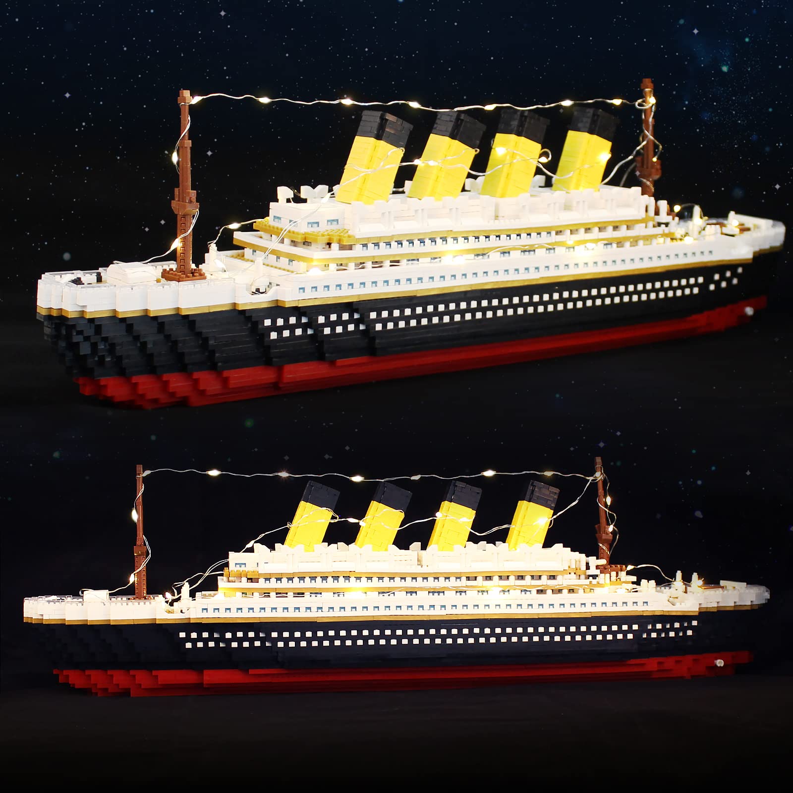 Titanic Building Blocks Set with LED, 3800pcs Titanic Toy Micro Building Kit, Titanic Gift Ship Model Building Bricks, DIY Educational Christmas Toys Gift