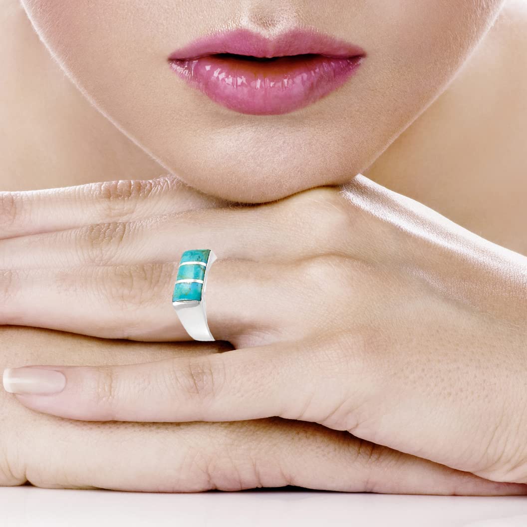 Turquoise Ring Sterling Silver 925 Genuine Gemstones Size 6 to 11 (Turquoise) (8)