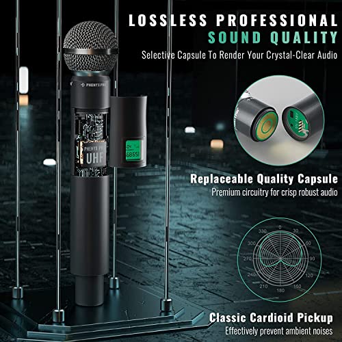 Phenyx Pro Wireless Microphone System, 8-Channel UHF Cordless Mic with Metal Handheld Wireless Mics, Fixed Frequency Dynamic Microphone for Karaoke,Church,Singing,DJ,260ft Range (PTU-4000-8H)