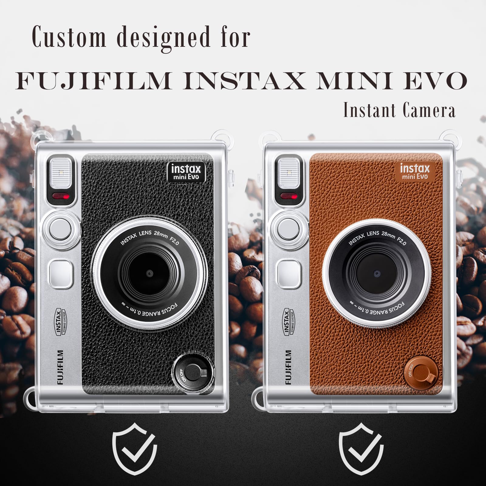 Rieibi Clear Protective Case for Fujifilm Instax Mini Evo Instant Camera - Hard Carrying Case Cover with Shoulder Strap