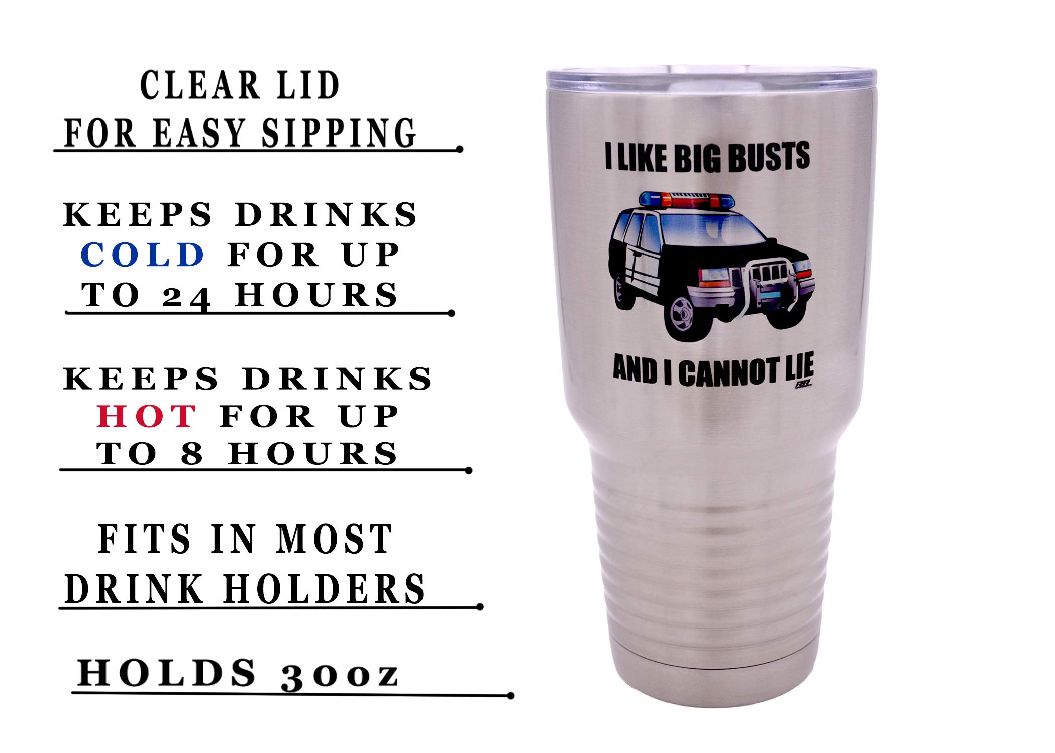 Rogue River Tactical Funny Police Officer Large 30oz Travel Tumbler Mug Cup w/Lid I Like Big Busts Thin Blue Line PD Gift