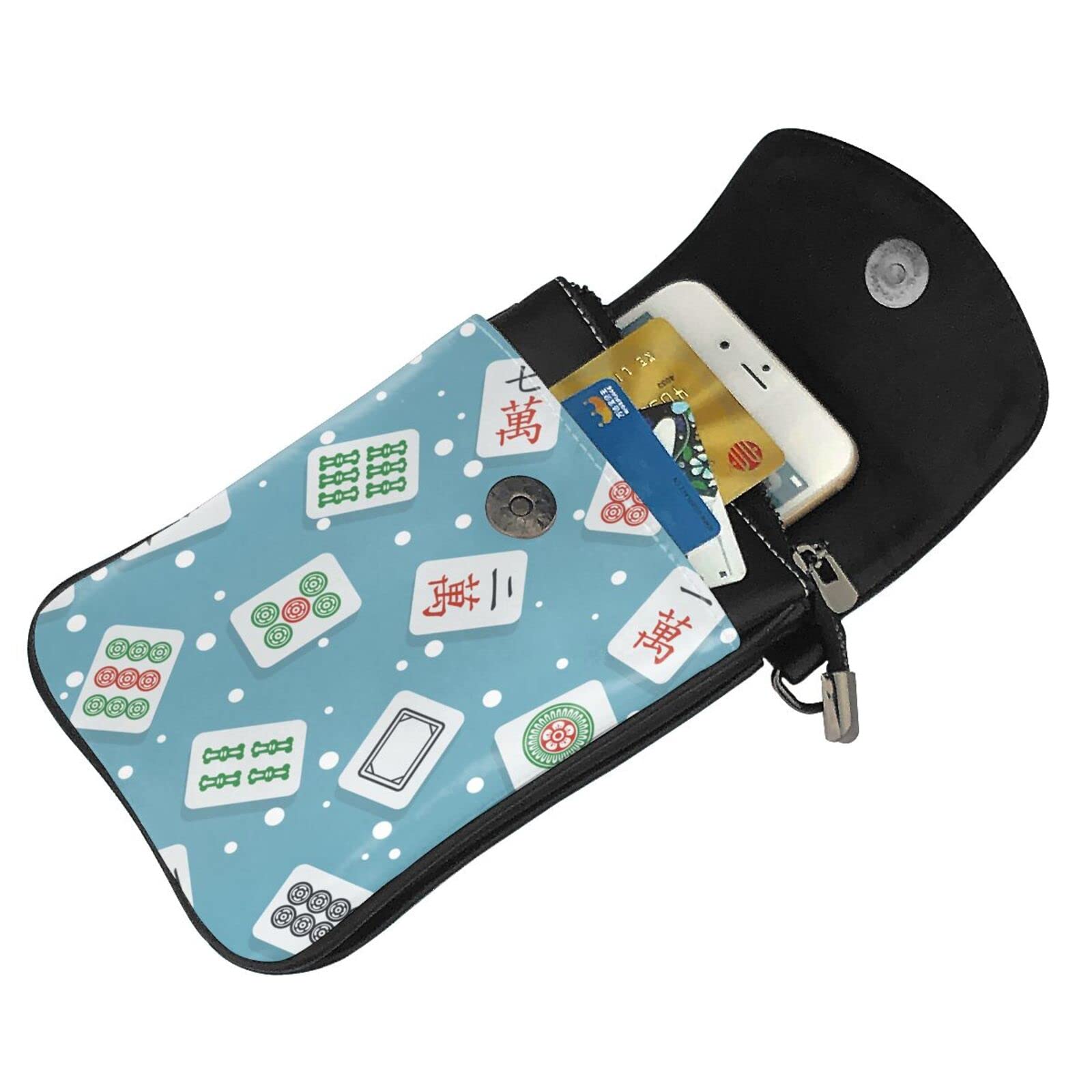 Women Cell Phone Purse Leather Crossbody Bag-Mahjong (Majiang) Tiles Blue Mini Shoulder Bag Card Holder Wallet