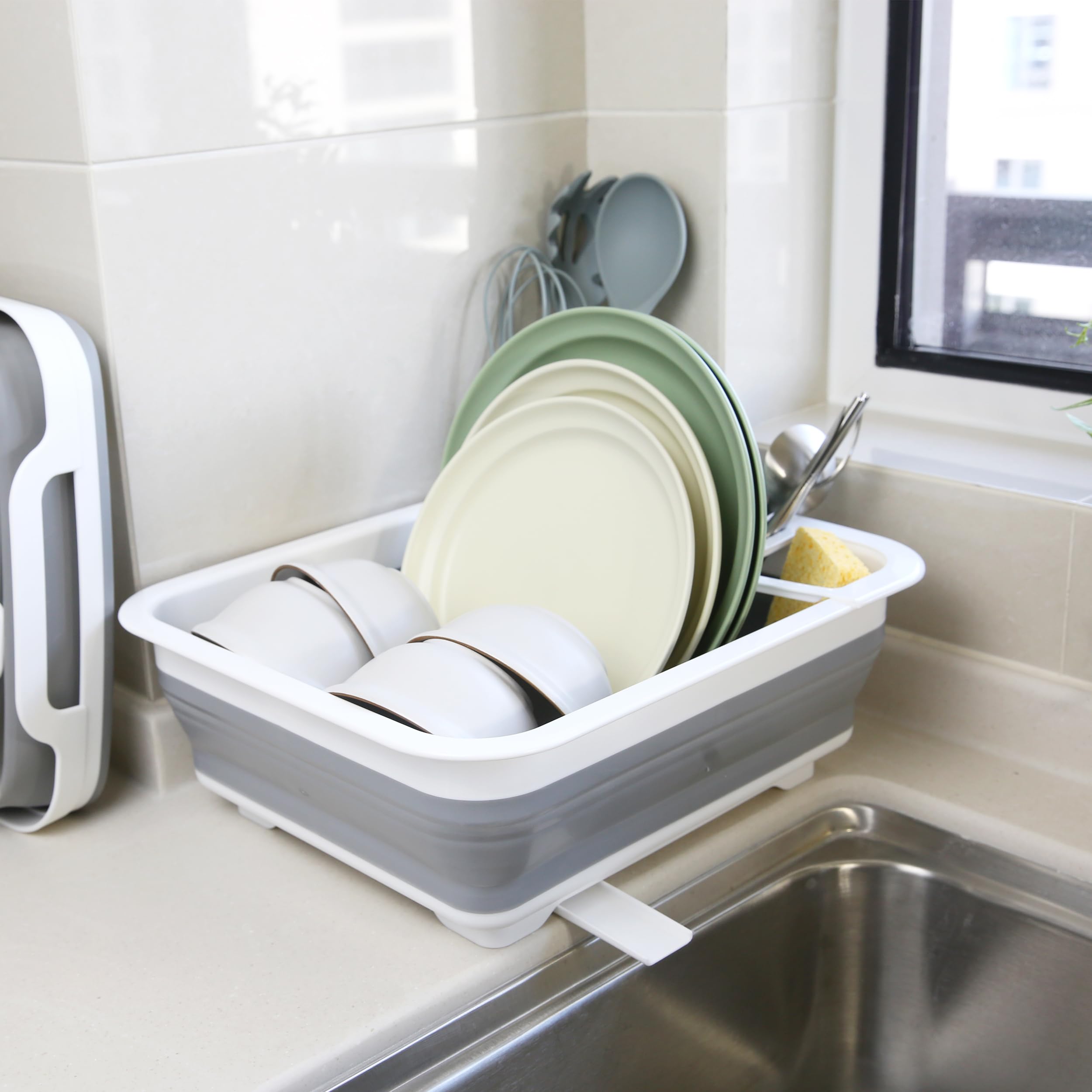 MontNorth Collapsible Dish Rack for Drying Dishes - Space-Saving and Foldable Design with Versatile Removable Components - Dinnerware Storage Organizer for Small Kitchen Space