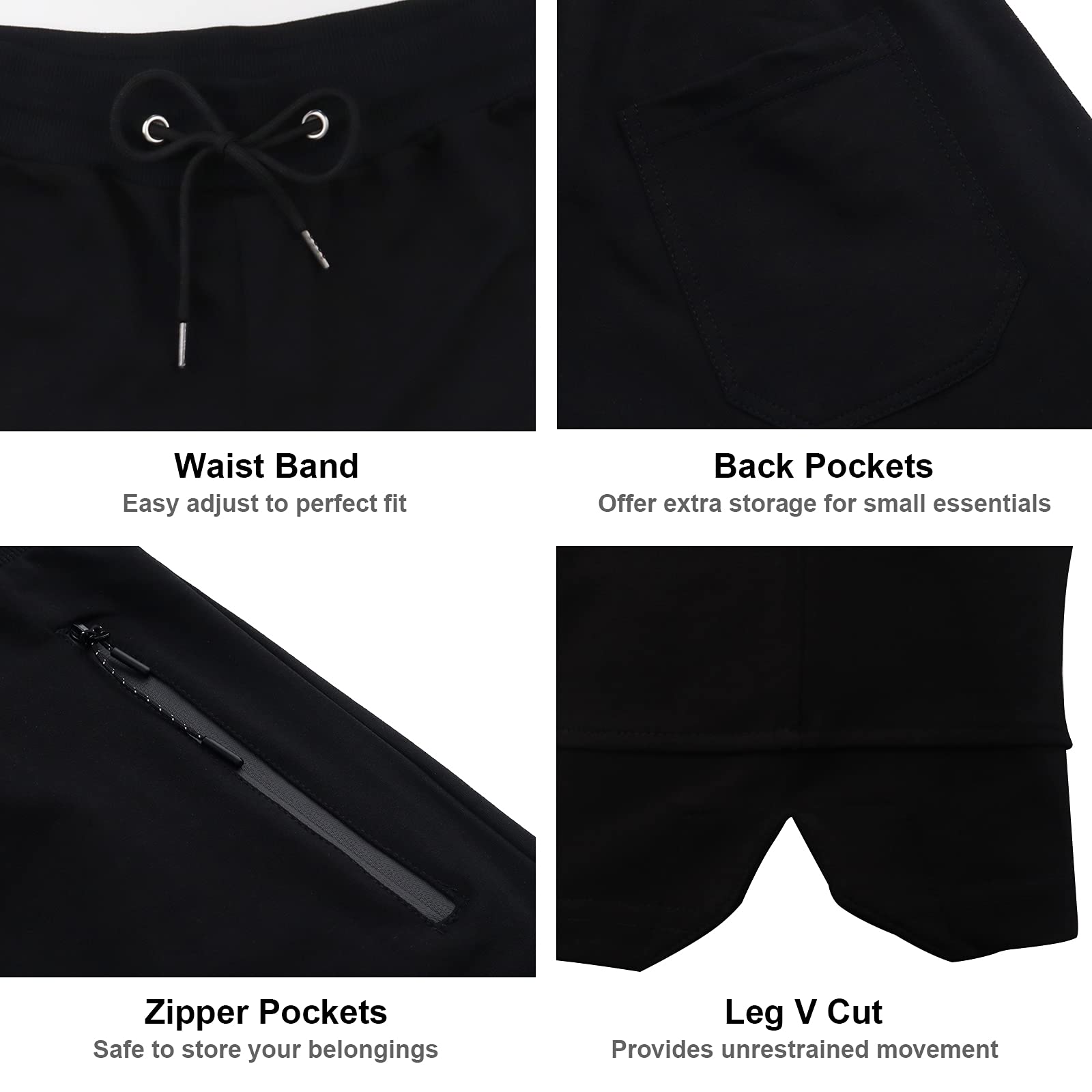 PIDOGYM Men's 5" Gym Workout Shorts,Fitted Jogging Short Pants for Bodybuilding Running Training with Zipper Pockets Black