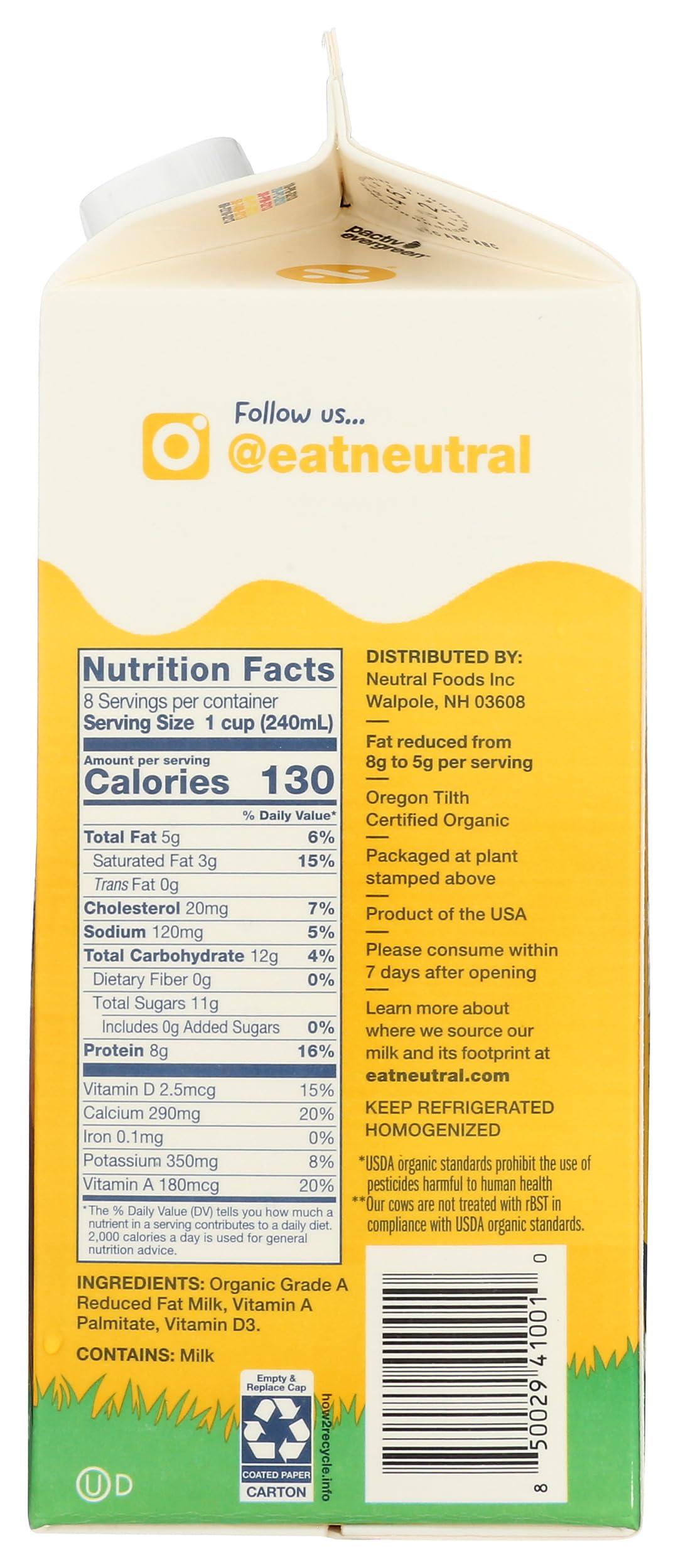 Neutral Organic 2% Milk, 0.5 GL