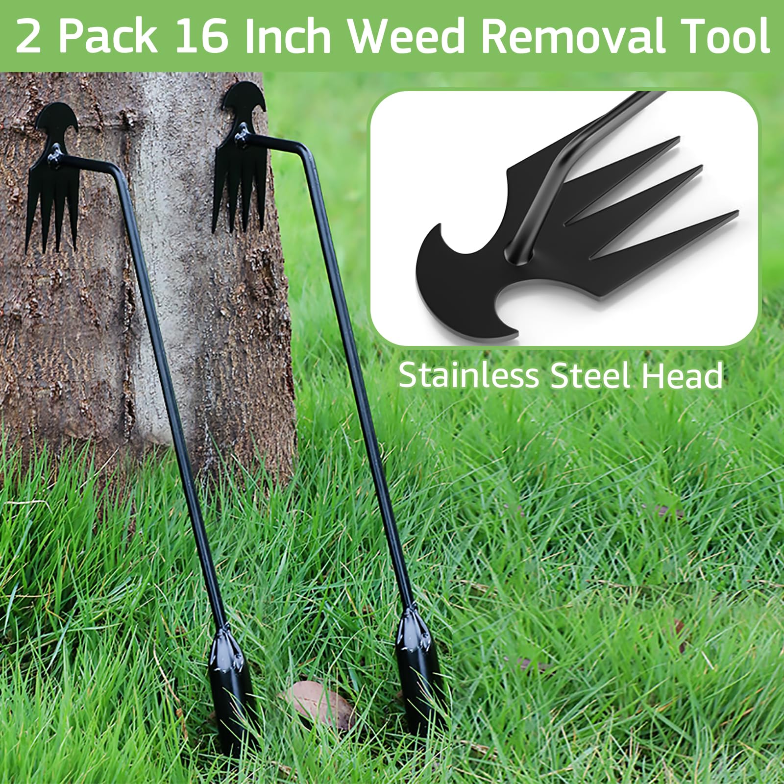 Weed Puller Tool Garden Weed Pulling Tool, 15.7 inches Portable 4 Teeth Garden Weeder Tool Uprooting Weeding Tool, Manganese Steel Forged Hand Weeder for Gardening Backyard Vegetable Farm Planting