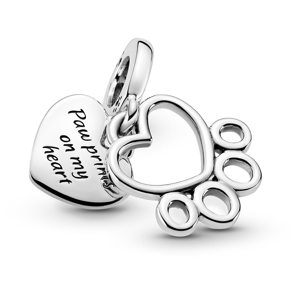 Pandora Hearts & Paw Print Dangle Charm - Compatible Moments Bracelets - Jewelry for Women - Gift for Women - Made with Sterling Silver