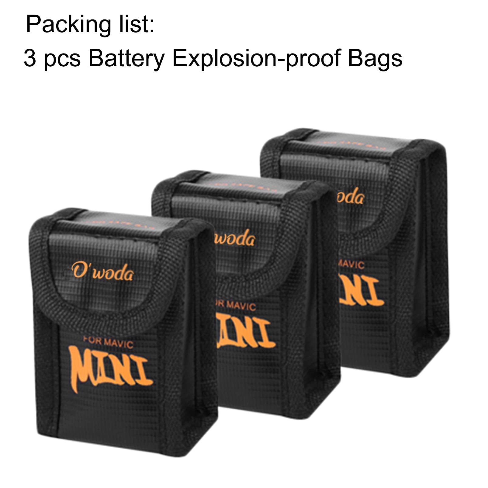 O'woda Battery Safe Bag for DJI Mini 2 Accessories, 3 Pcs Fireproof Explosion-Proof Case Lipo Batteries Protector Storage Pouch for DJI Mini 2 Batteries, Black