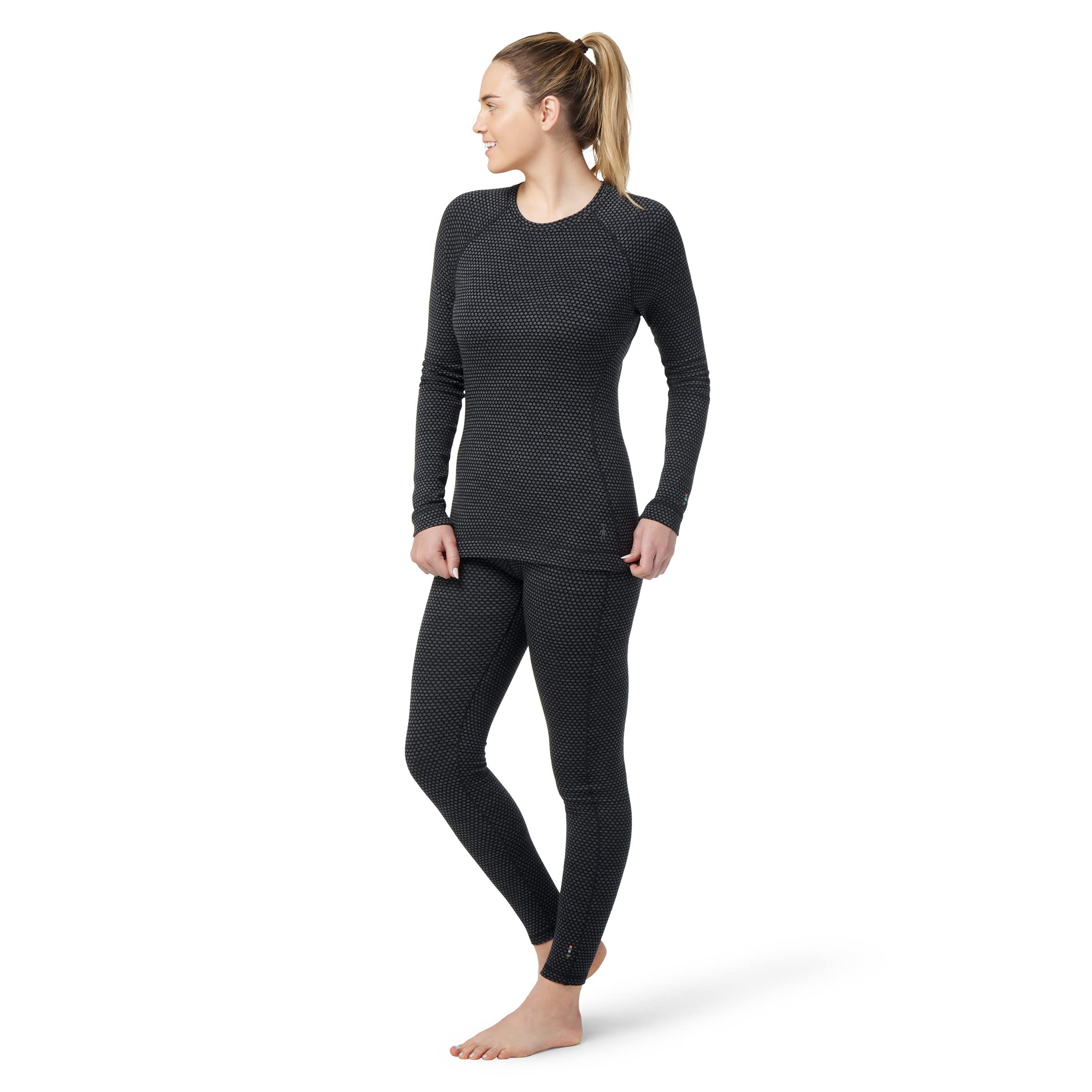 Smartwool Women's Classic Thermal Merino Wool Base Layer β Pattern Crew (Slim Fit), Black Dot, Large