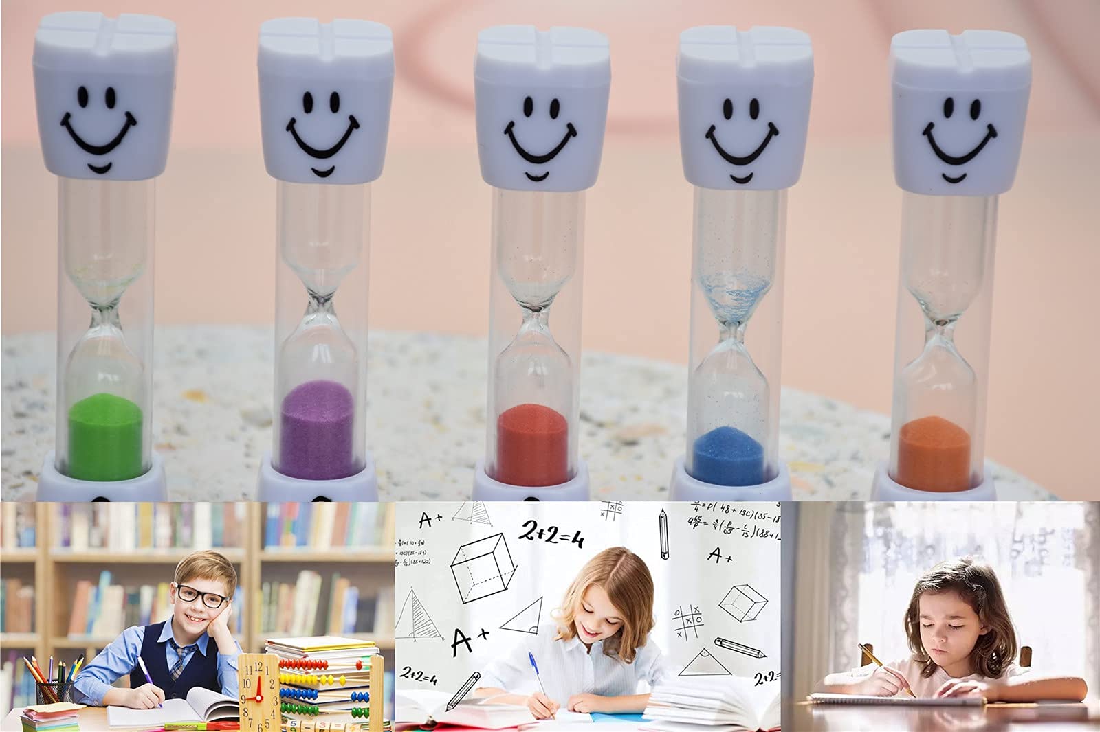 Yuronam 2 Minute Sand Timer Set, 8 Pack Colorful Smiley Hourglass Timers for Kids Proper Tooth Brushing