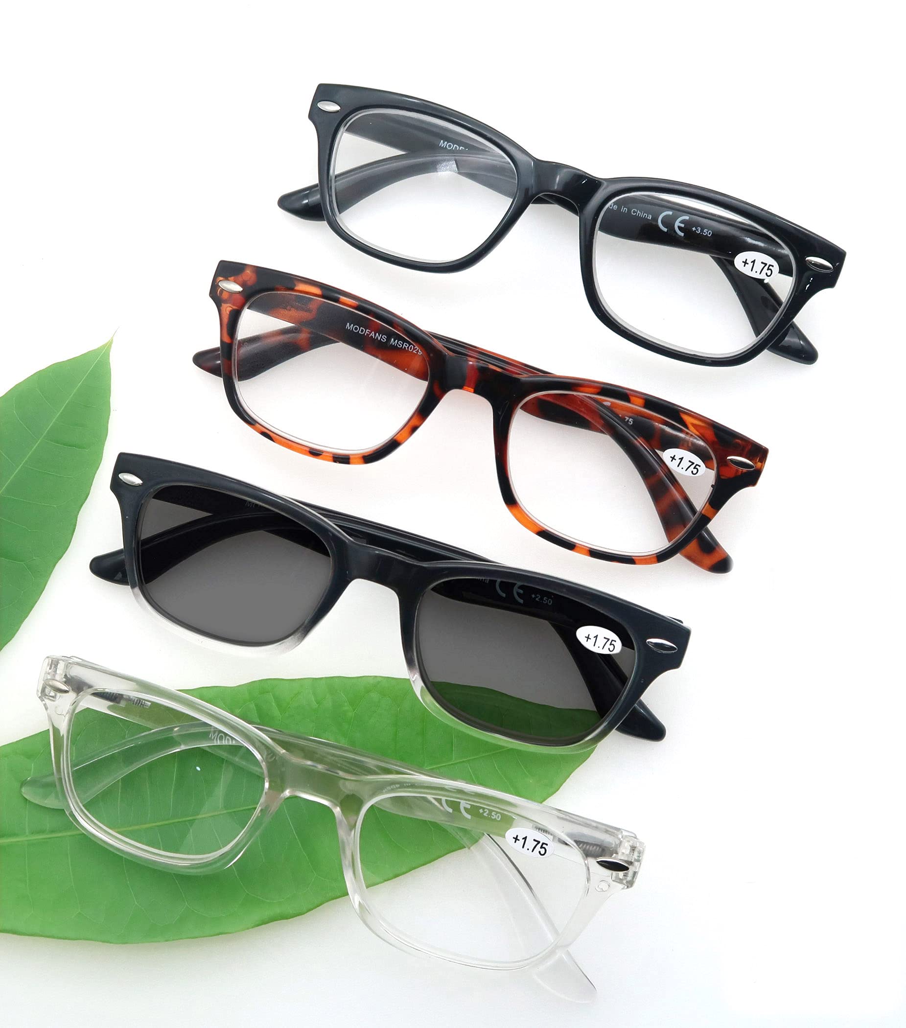 Reading Glasses Women&Men Sun Readers Comfort Spring Hinge Square Frame 4 Pouch