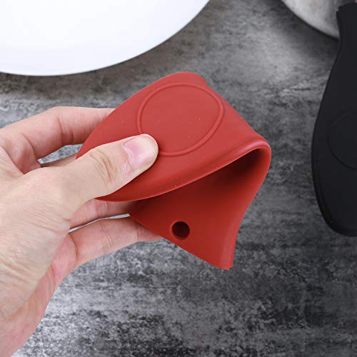 SKEMIX 4 Packs Silicone Hot Handle Holder Kitchen Heat Resistant Fry Pan Milk Pot Sleeve Grip Handle Cover Potholder for Cast Iron Skillets Griddles Metal & Aluminum Cookware β Black & Red