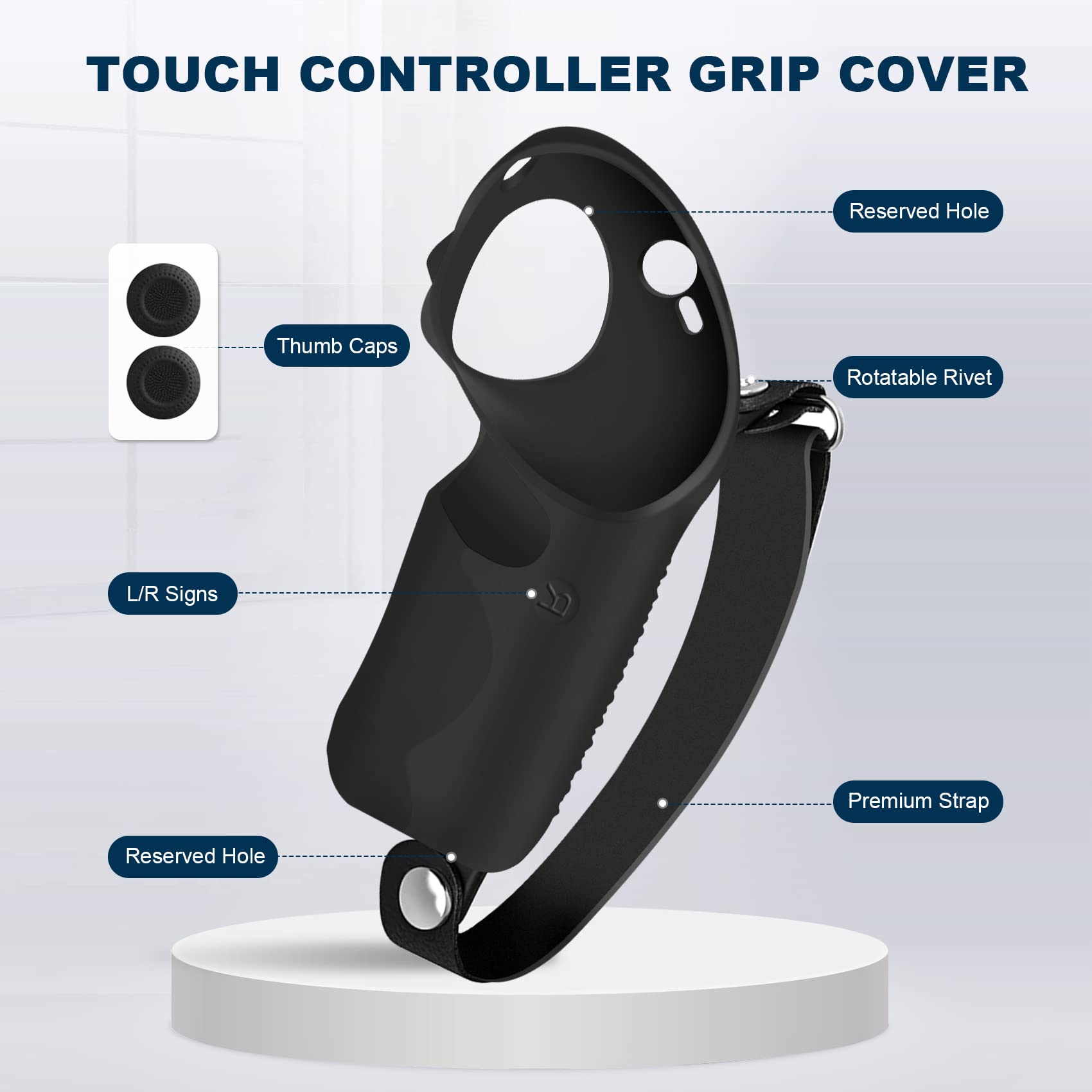Vakdon Protection Grip Cover Compatible for Meta Quest Pro Controller Silicone Cover Custom Set Accessories Anti-Throw Handle Protective Sleeve with Adjustable Hand Strap and Thumb Cap (Black)
