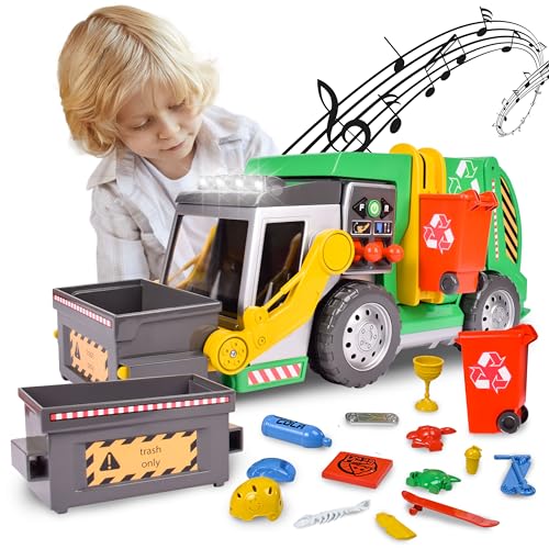 Maxx Action 19ββ 3-N-1 Maxx Recycler β Large Garbage Truck Toy with Lights, Sounds and Motorized Drive | Realistic Trash Truck with Dual Joystick Controllers - Sunny Days Entertainment | Green